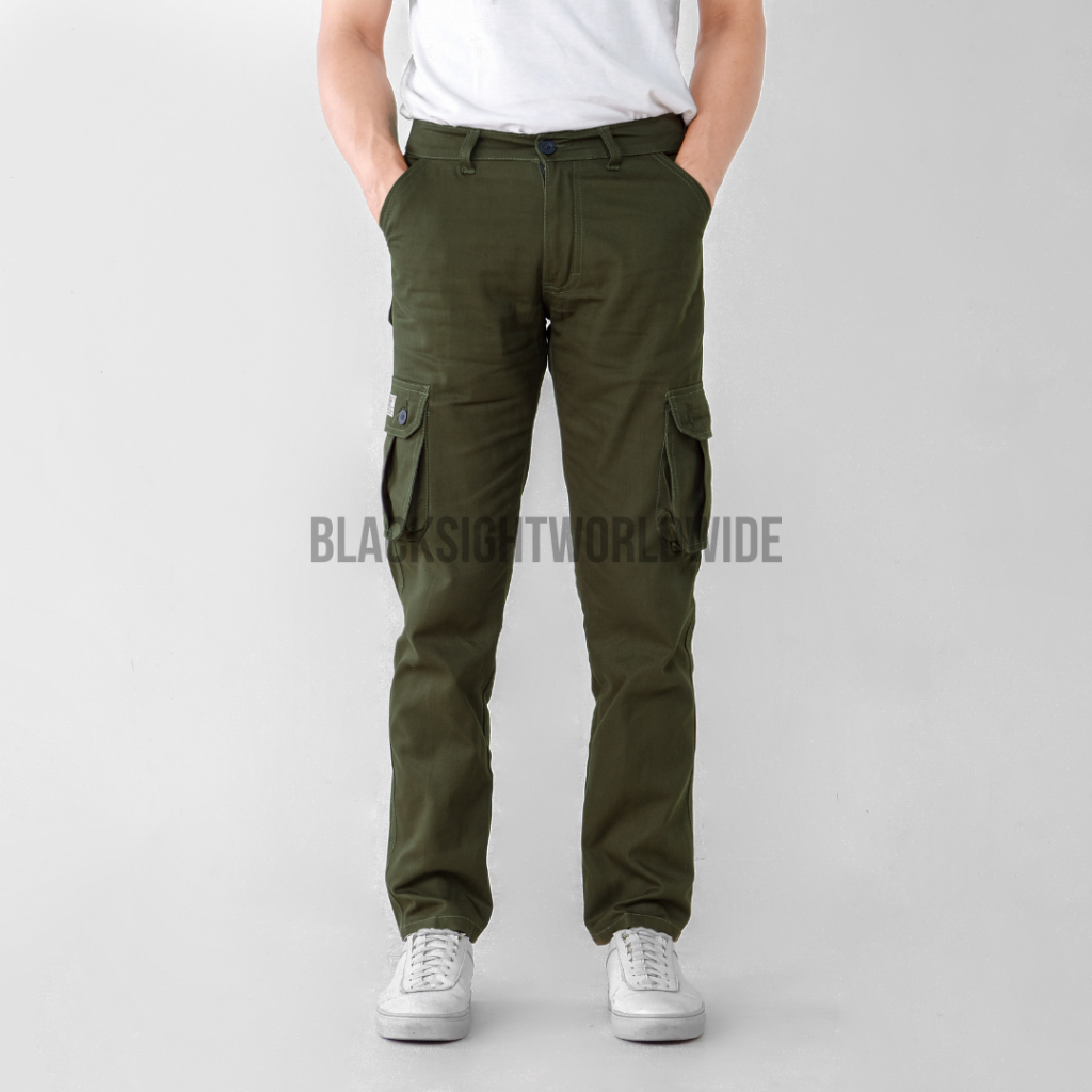 Jual BLACKSIGHT - Celana Cargo Panjang Pria Hijau Army Premium Kanvas Original Slim fit Long ...