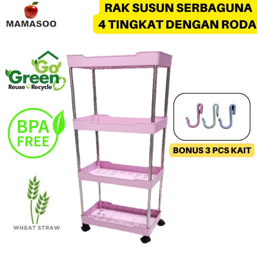 Jual MAMASOO Rak Troli Susun / Rak Wheatstraw Multifungsi Dapur, Kamar ...