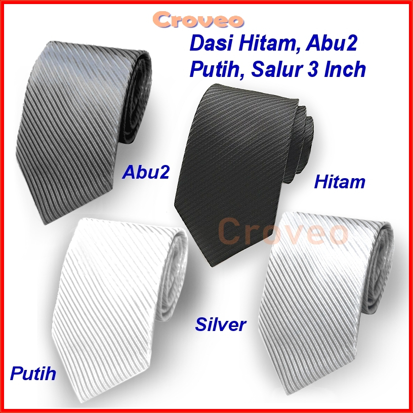 Jual Dasi Panjang Pria Hitam Abu 3 Inch Salur Garis Silver Putih Abu2 ...