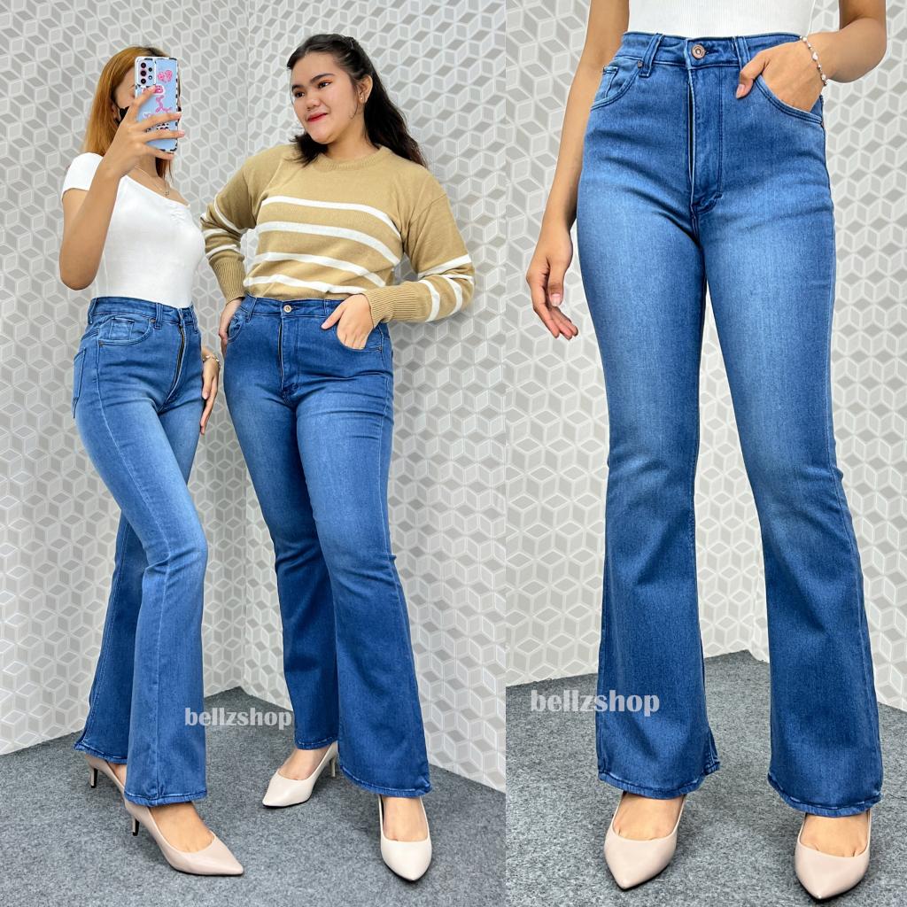 Jual Celana Jeans Cutbray Highwaist Wanita Stretch Jumbo Kekinian Premium Biru Medium 3979 Size ...