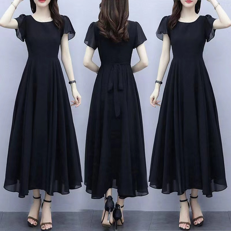 Jual 2025 gaun sifon baru gaun temperamen hitam panjang/dress hitam ...