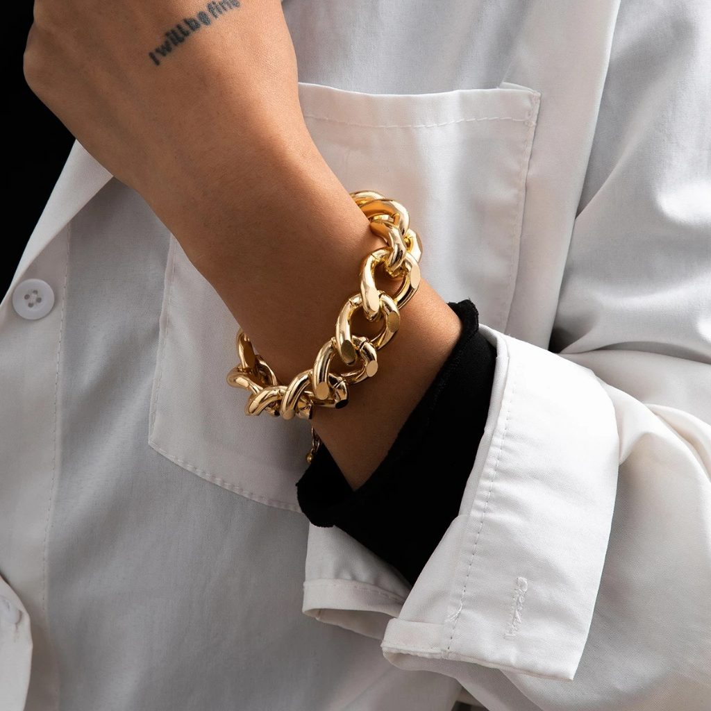 Jual Tyler Gelang Rantai Besar Emas Silver Unisex Polos Simple Alloy ...