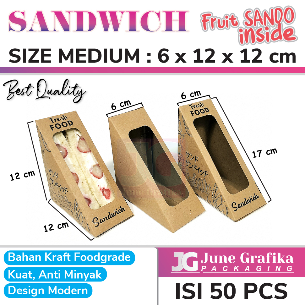 Jual (Isi 50pcs) Kemasan / Box Sandwich / Packaging Kraft Sandwich ...