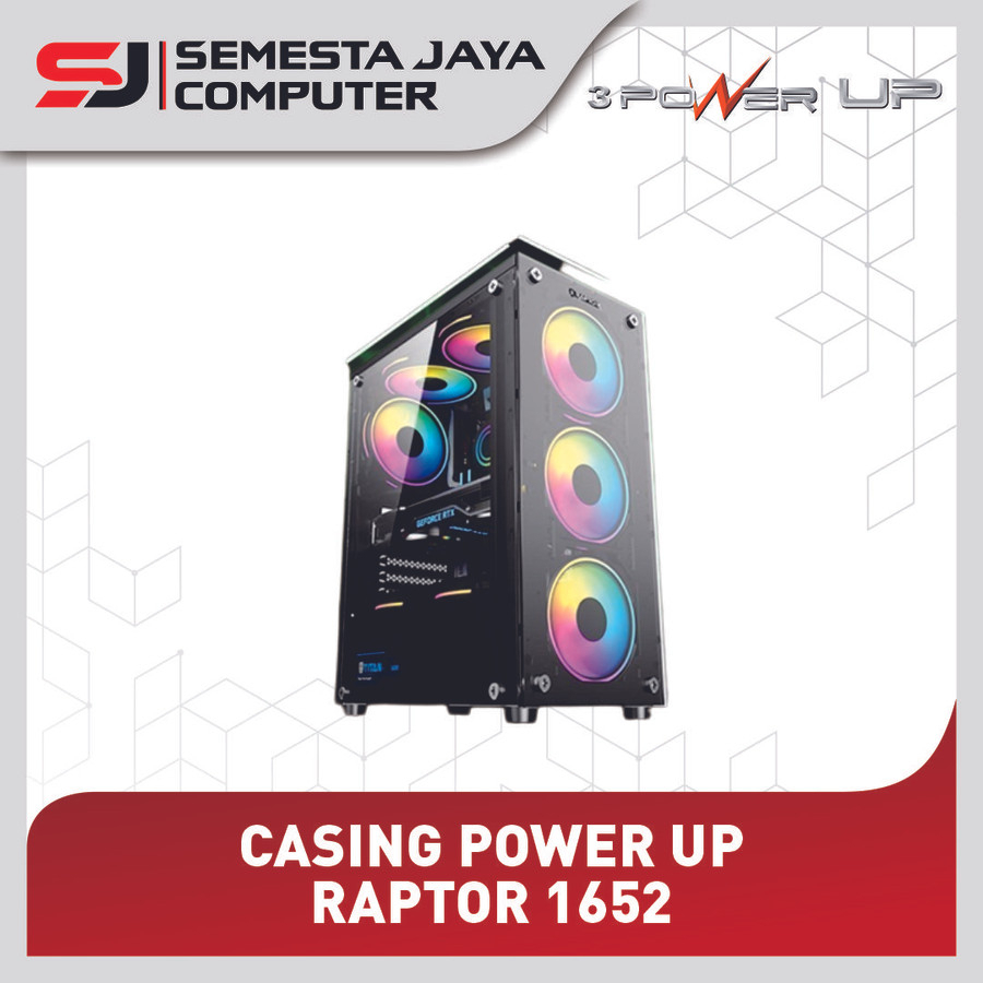 Jual Power UP RAPTOR 1652 Include 3 FAN LED Casing PC Gaming Black ...