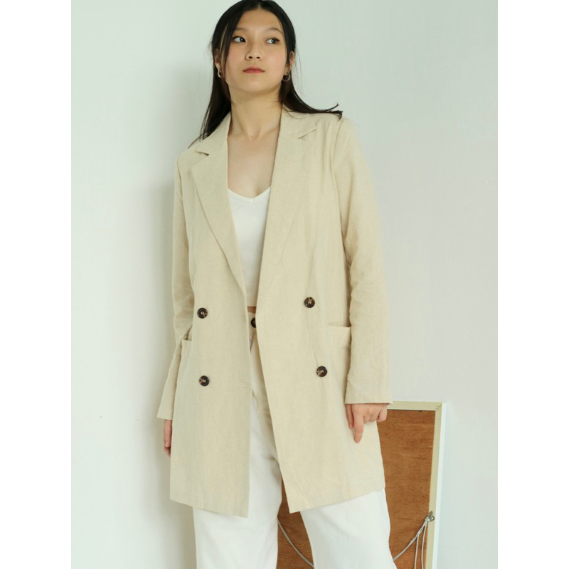 Jual Linen beige long blazer | Shopee Indonesia