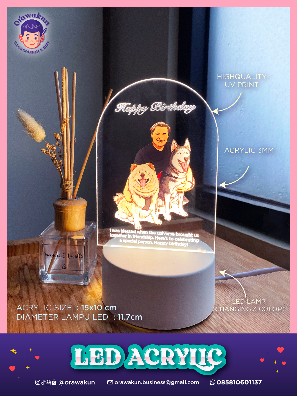 Jual Custom Illustrasi LED Acrylic (Kado Ulang Tahun, Wisuda ...