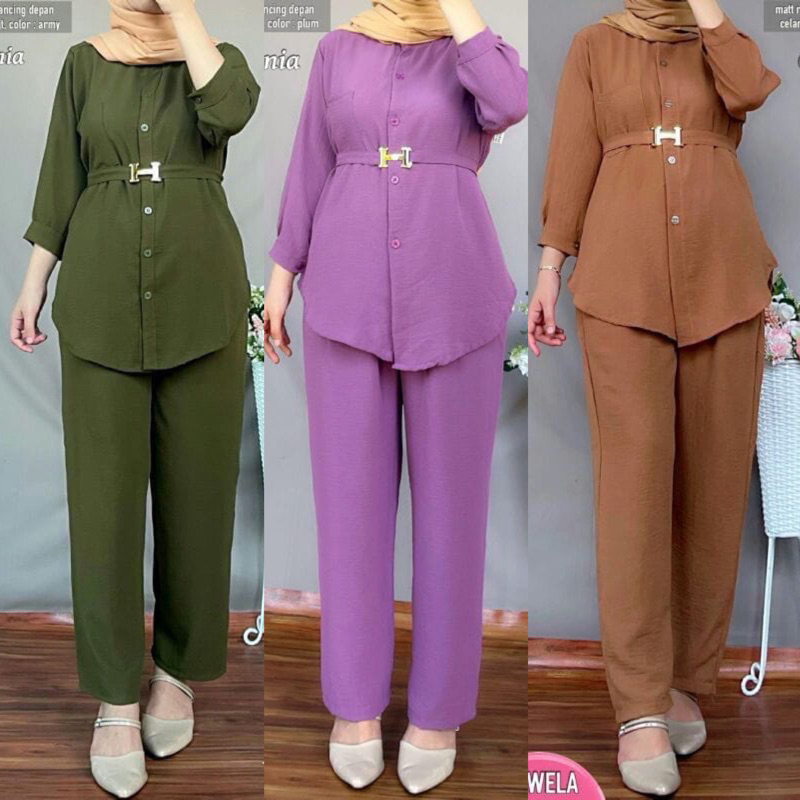 Jual (FREE BELT) LYDIA SET CRINKLE AIRFLOW LD 110 FREE BELT // SETELAN POLOS CRINKLE AIRFLOW ...