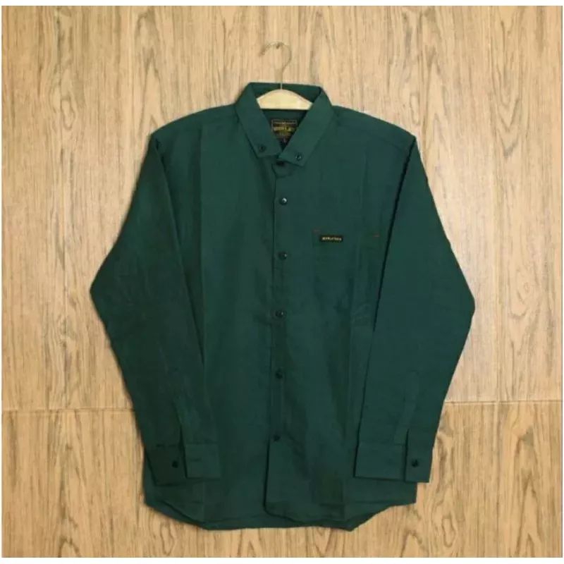 Jual Kemeja | Hem Polos Pria formal Kasual warna hijau Botol Lengan ...
