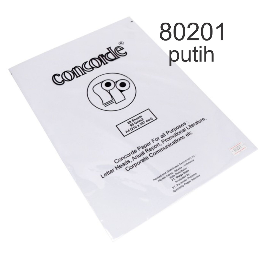 Jual Kertas Concorde Putih A4 90GR/m2 80201 isi 20 Lembar | Shopee ...