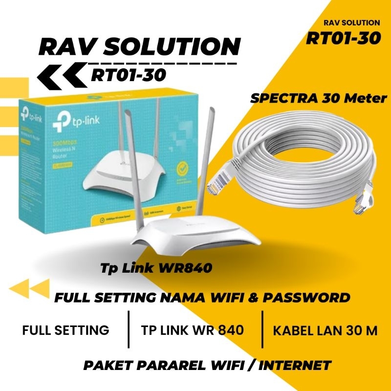 Jual PAKET PARAREL WIFI ROUTER TP LINK WR840 + KABEL LAN 30 METER | Shopee Indonesia