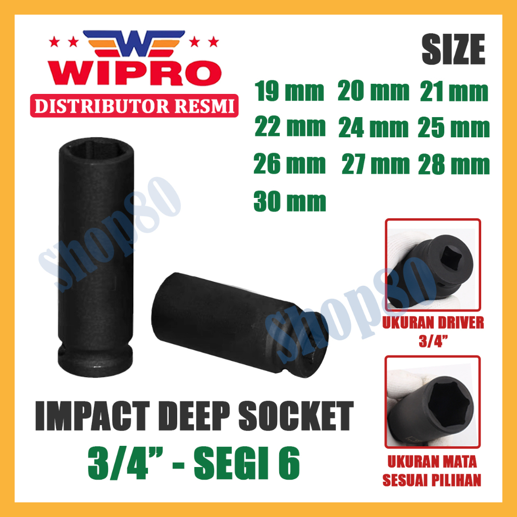 Jual Wipro Mata Kunci Shock Impact Panjang Deep Sok Sock Socket Bintang 3/4 inci 3/4" 6PT Segi 6 ...