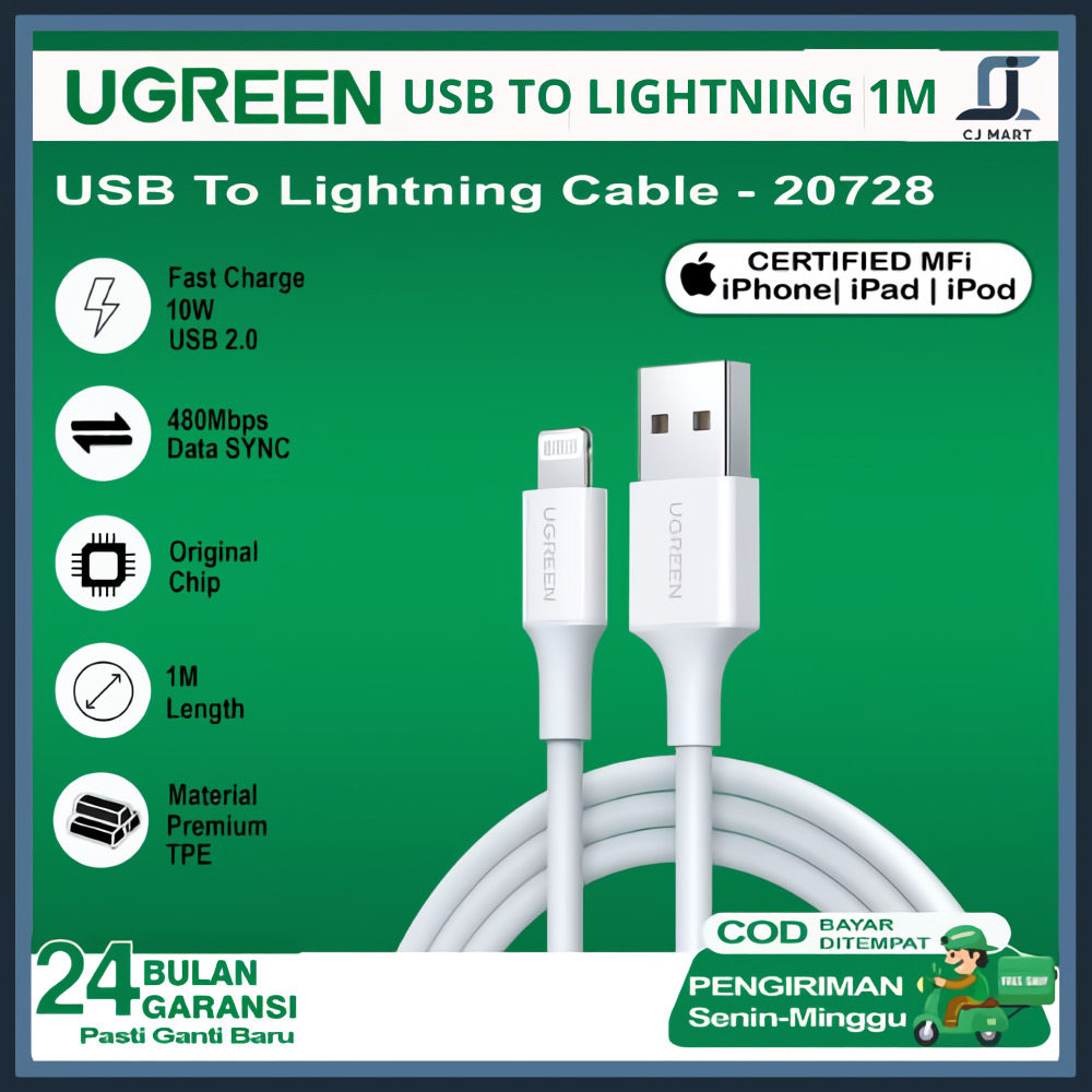 Jual UGREEN Kabel Data iPhone MFi USB To Lightning 20728 1M | Shopee ...