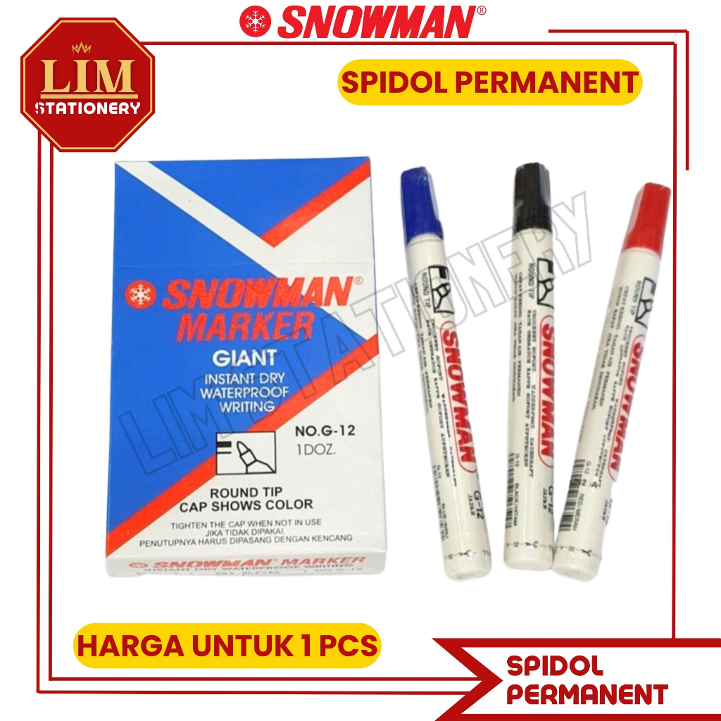 Jual SNOWMAN - Spidol Permanent Marker G-12 (PACK) | Shopee Indonesia