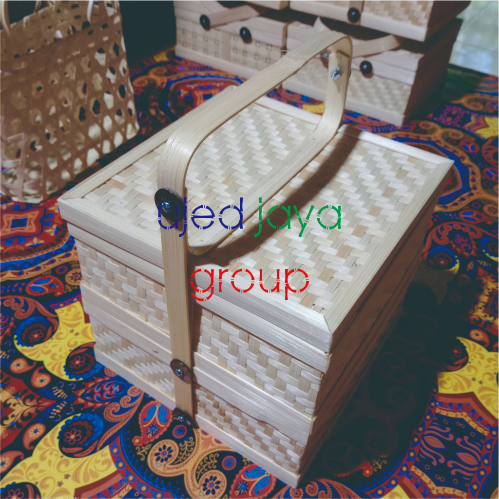 Jual Rantang makanan dari bambu tipe kotak susun 2 anyaman rapat ...