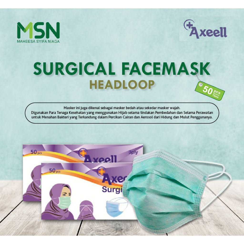 Jual Masker Medis AXEELL Surgical Face Mask 3 Ply Hijab | Headloop ...