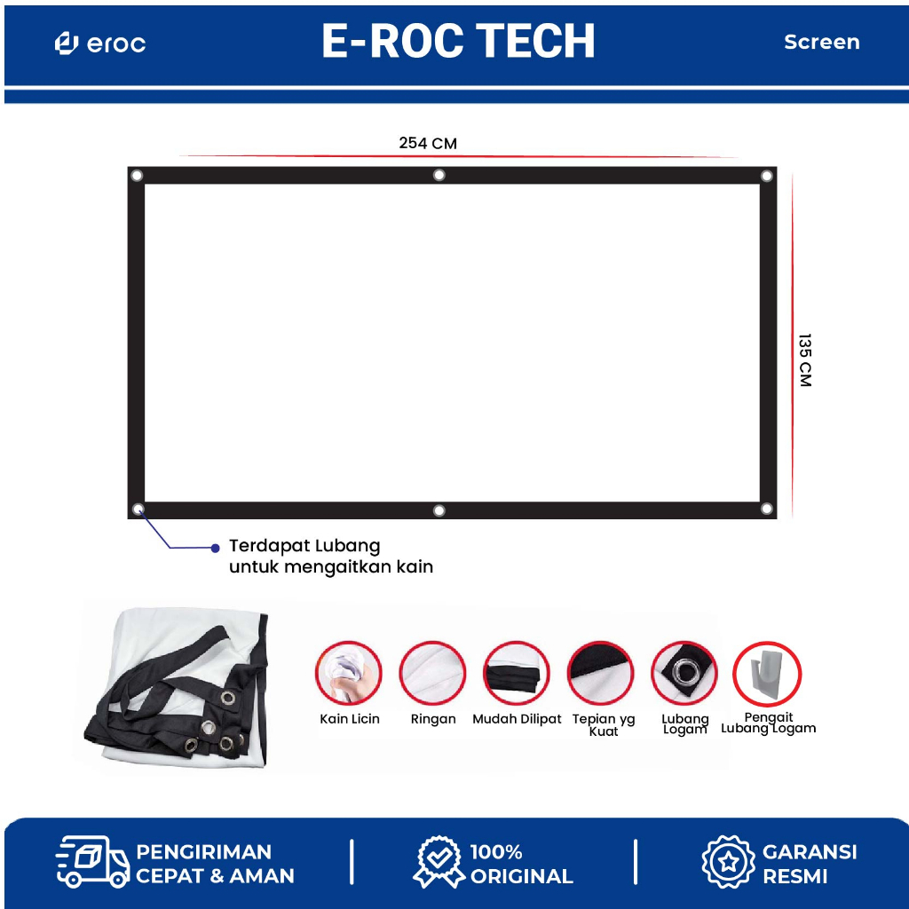 Jual EROC Screen Proyektor - Ukuran 254 cm x 135 cm Bahan kain polyster ...