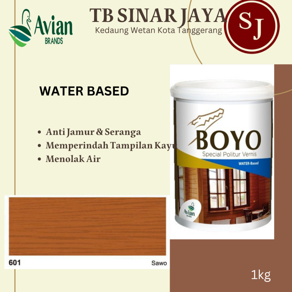 Jual Avian Boyo Politur Cat Kayu BOYO WATER BASED 1KG - 601 SAWO ...