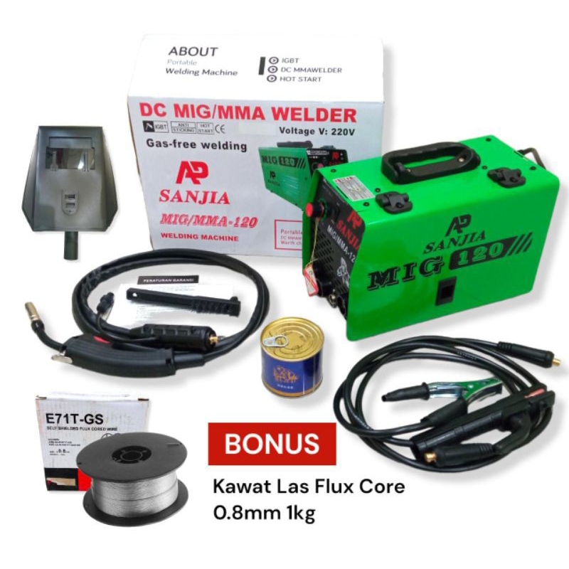 Jual Mesin Las MIG 120A SANJIA CO2 Tanpa Gas Welding MIGi Gasless MMA-120 + BONUS Kawat Las Flux ...