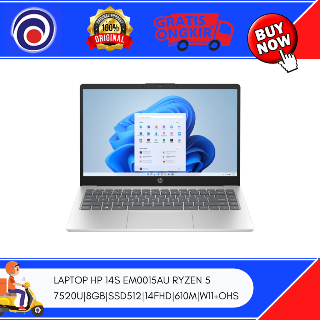 Jual LAPTOP HP 14S EM0015AU RYZEN 5 7520U|8GB|SSD512|14FHD|610M|W11+OHS ...