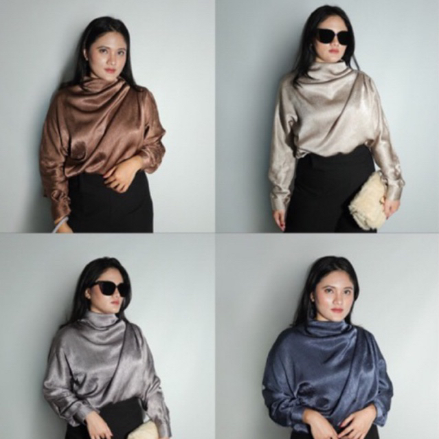 Jual Blus Satin Premium - Selena Silk Blouse - Gleamour | Shopee Indonesia