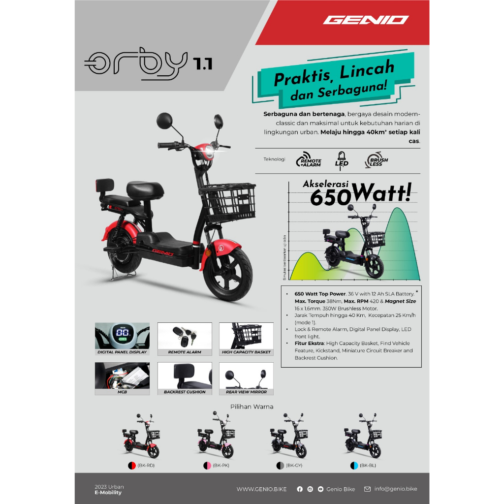 Jual (BDG) Sepeda Listrik Ebike Genio Orby 1.1 350W 36V 12AH Murah ...