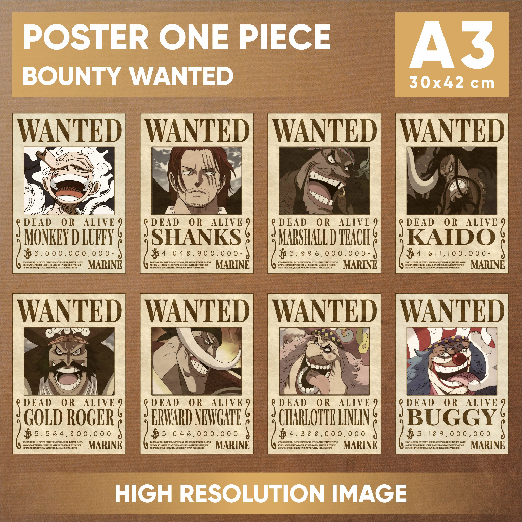 Jual CETAK PRINT POSTER BOUNTY WANTED ONE PIECE A3 | Shopee Indonesia