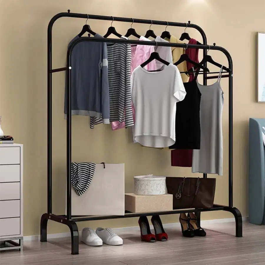 Jual Stand Hanger Double Gantungan Baju Mantel Rak Besi Serbaguna 2 ...