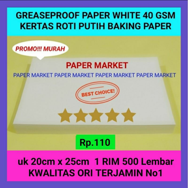 Jual KERTAS ROTI PUTIH GREASEPROOF PAPER WHITE 40GSM UK 20CM X 25CM ...