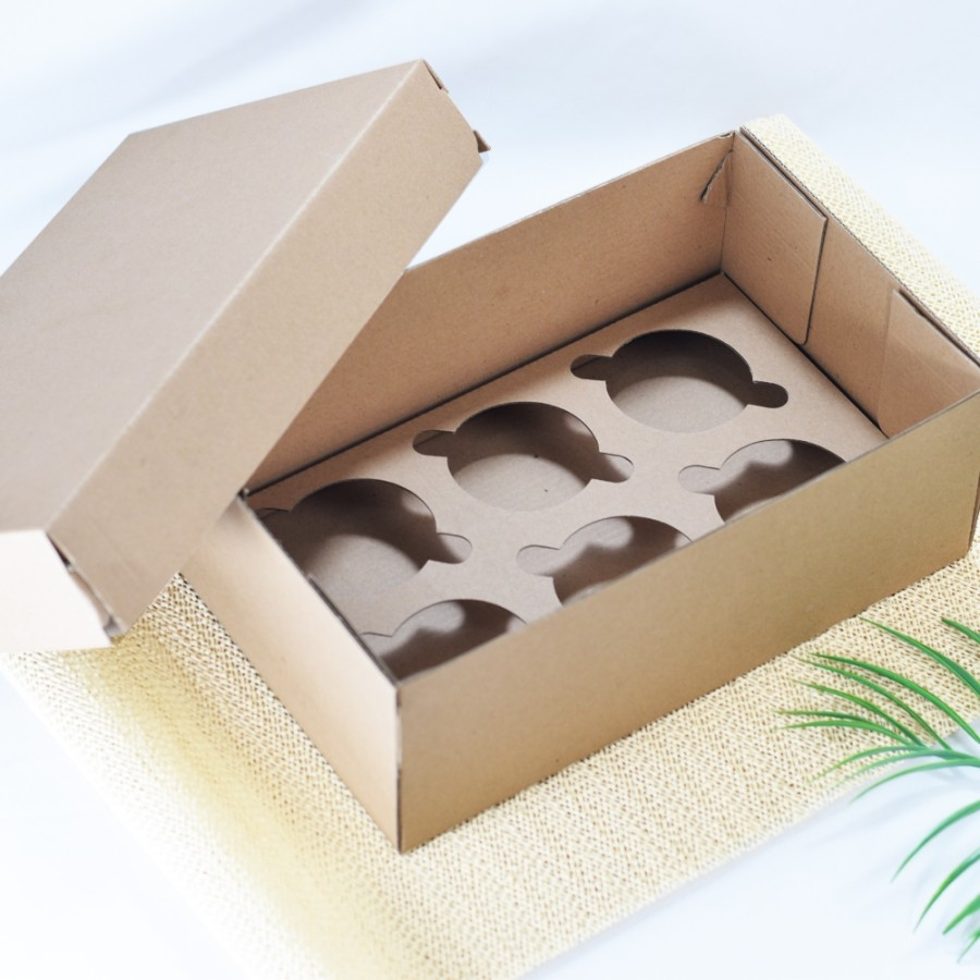 Jual (10 pcs) kardus cupcake lubang 6 dus corugated coklat polos box ...