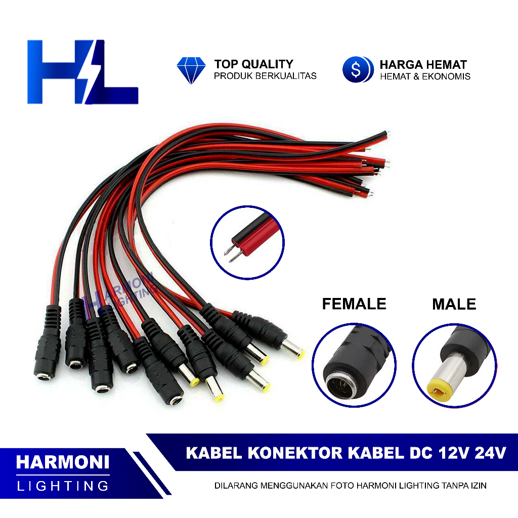Jual Kabel Konektor Jack DC 12V 24V Power Supply Lampu LED Strip Neon ...