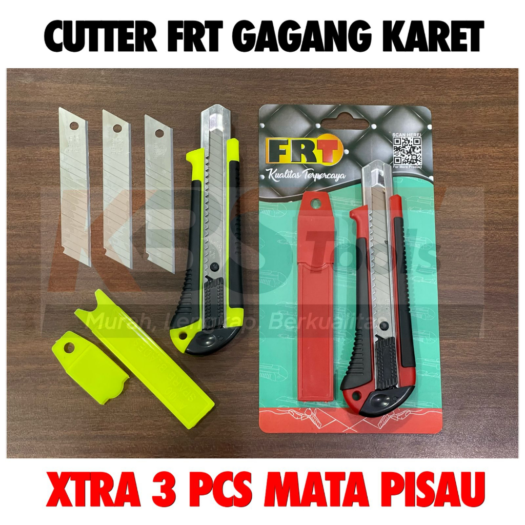 Jual Pisau Cutter FRT 18 mm Gagang Karet Bonus Refill Mata Cutter | Shopee Indonesia