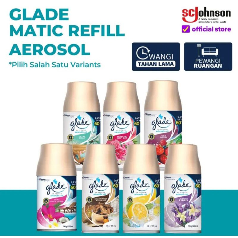 Jual Glade Automatic Matic Spray Refill Elegant Vanilla Oud Wood / Wild Berries / Lavender ...