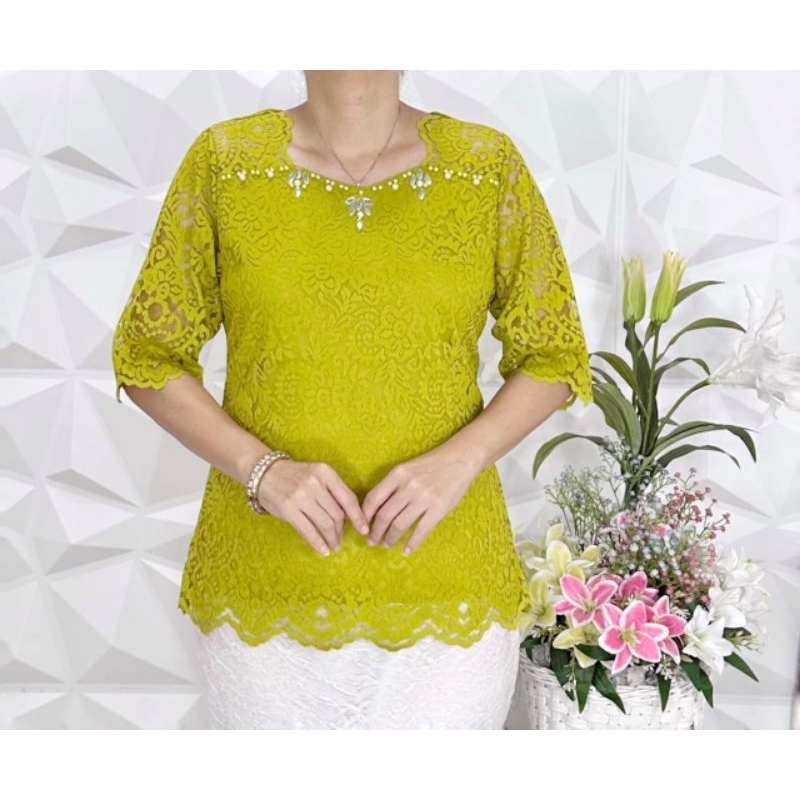 Jual Atasan brokat import semi kebaya merek eve warna sage ,teracotta ...