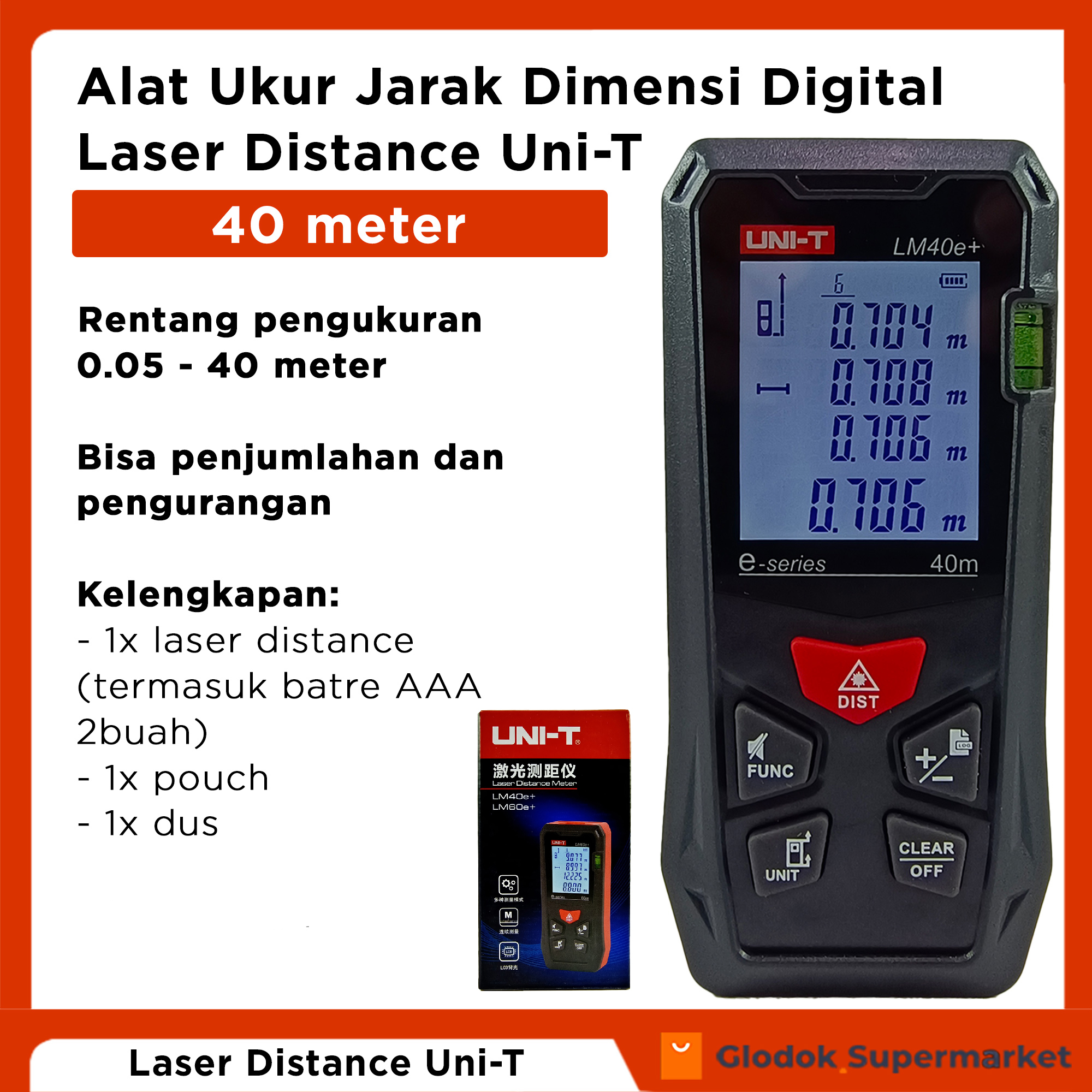 Jual Laser Distance Uni-T LM40e+ 40 Meter Alat Ukur Jarak Dimensi ...
