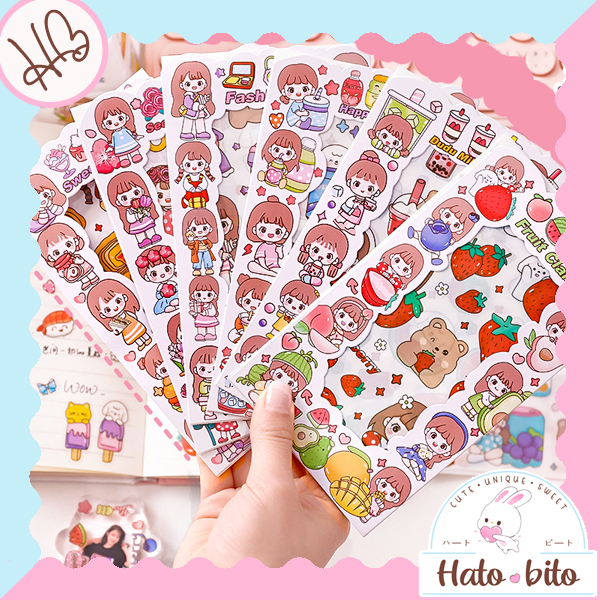 Jual 1 set isi 6 lembar sticker happy girl lucu diy journal scrapbook ...