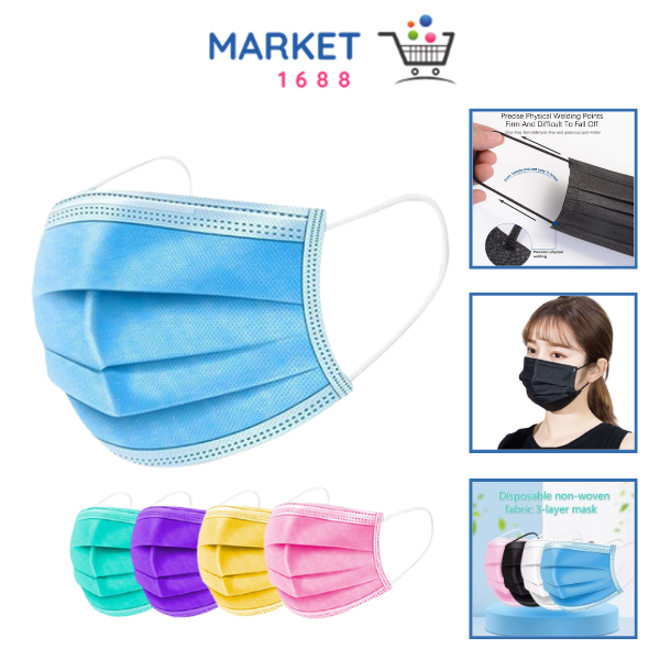 Jual Market1688 Masker Disposable 3 Layer Mask Isi 50 Pcs Box Masker ...