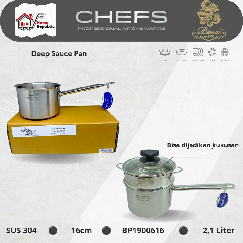 Jual BIMA CHEFS DEEP SAUCE PAN 16CM PANCI 3PLY SUS304 MPASI BAYI ...