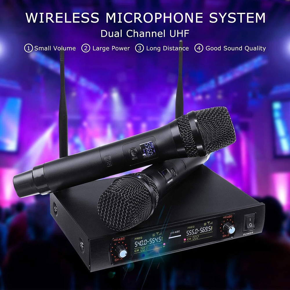 Jual Microphone Karaoke Dual Channel Handheld Wireless UHF Mic | Shopee ...
