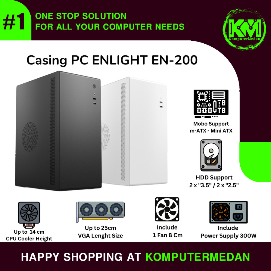 Jual Casing PC ENLIGHT EN-200 + 1 fan 8Cm (M-Atx) Inc PSU Enlight 300w ...