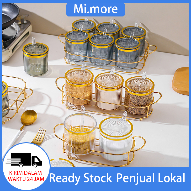 Jual Mi.more Tempat Bumbu Dapur Set Isi 3 / Isi 4 / Transparent Gold Kotak Bumbu Dapur Mewah ...