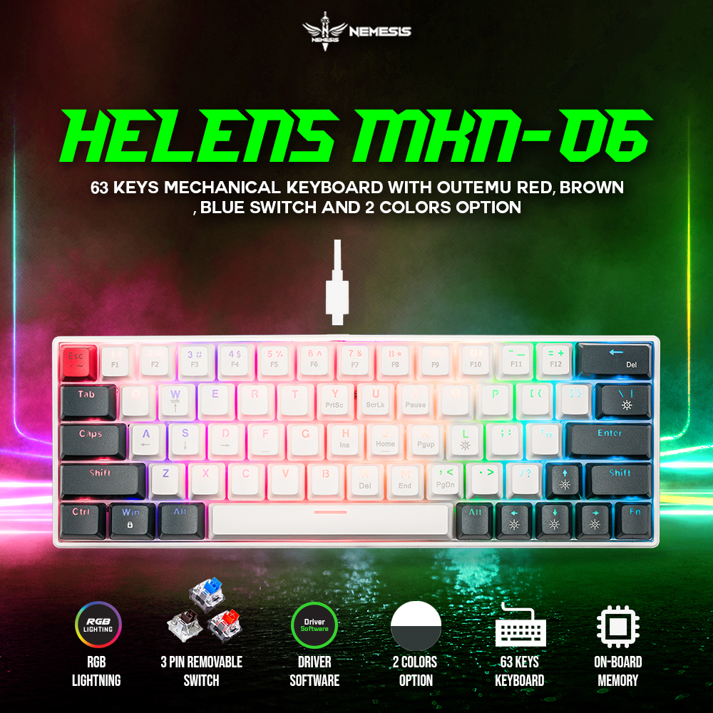 Jual Keyboard Gaming Mechanical 63 Keys Removable HELENS MKN-06 NYK ...