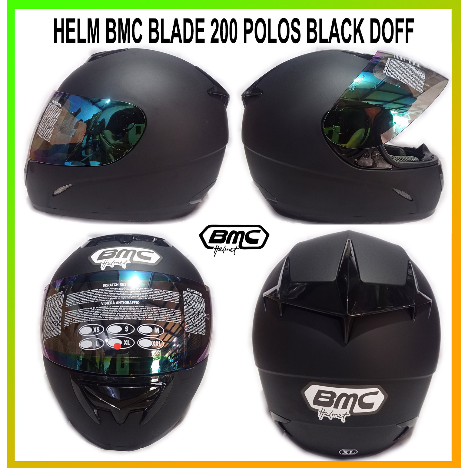Jual Helm BMC Blade 200 Polos Original Visor Rainbow Black Full Face ...