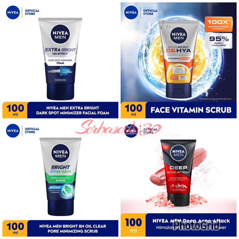 Jual Nivea Men Facial Foam 100ml Ekstra Bright Nivea Deep Acne Nivea C ...