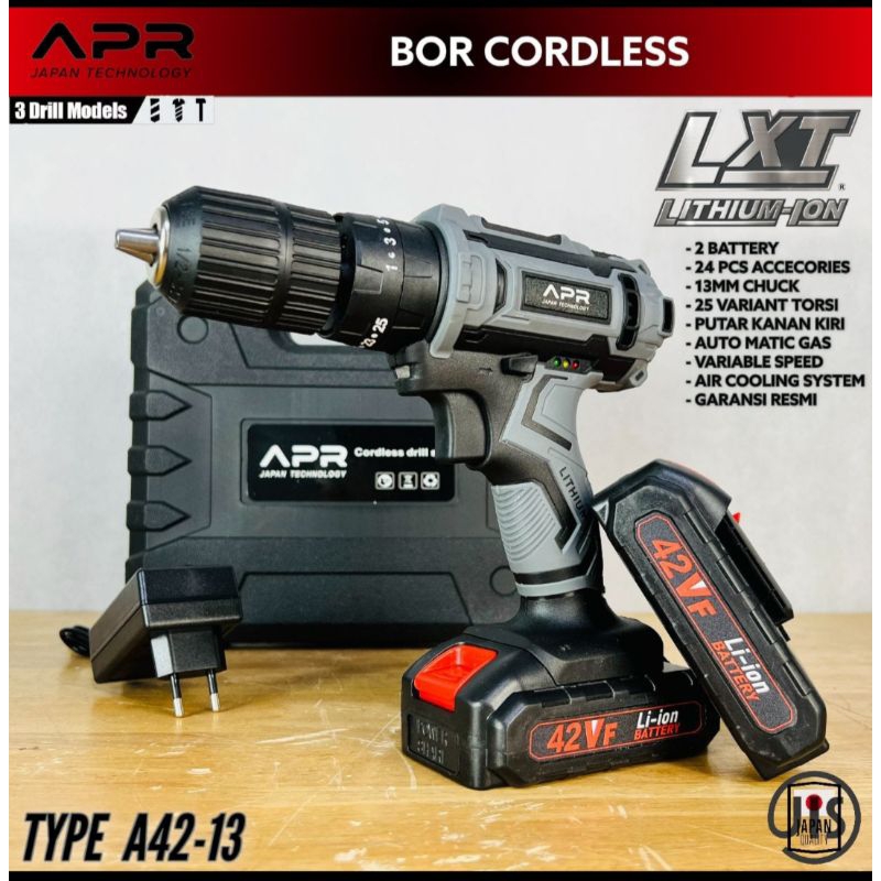 Jual Mesin Bor Cordless APR 42V 13mm Fullset. Impact drill Baterai besi ...