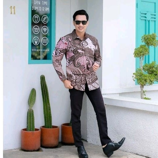 Jual BATIK BOLO DEWO Motif Dusty pink Kemeja Baju Batik Pria Lengan ...