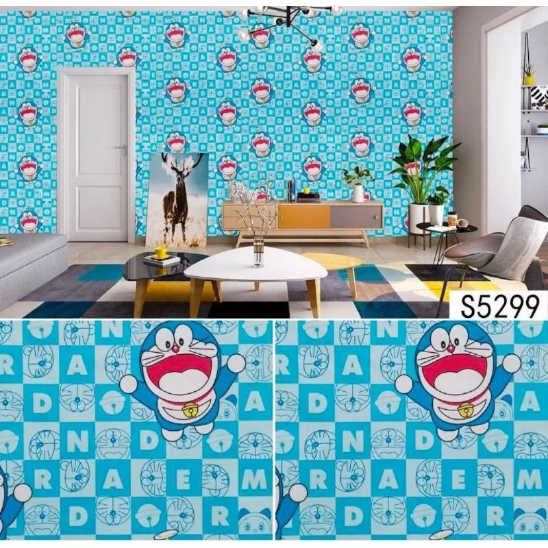 Jual WALLPAPER DINDING ukuran 45 cm x 10 M Motif DORAEMON 3D KOTAK BIRU LILO N STITCH Superhero ...