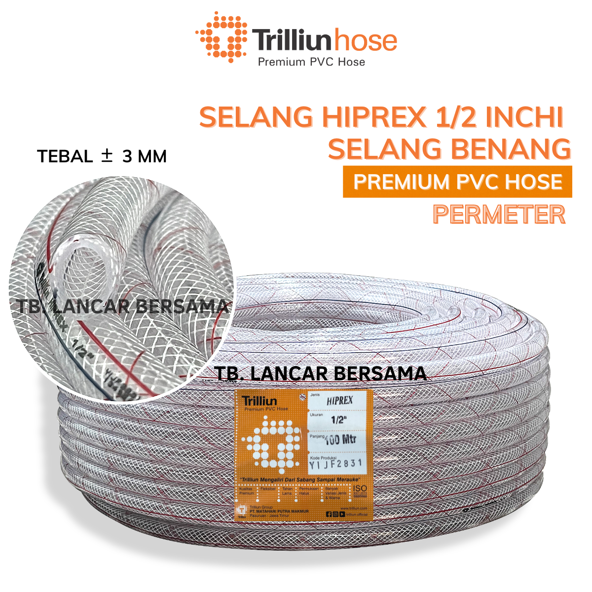 Jual SELANG BENANG 1/2 INCHI HIPREX TRILLIUN HOSE PERMETER | Shopee Indonesia