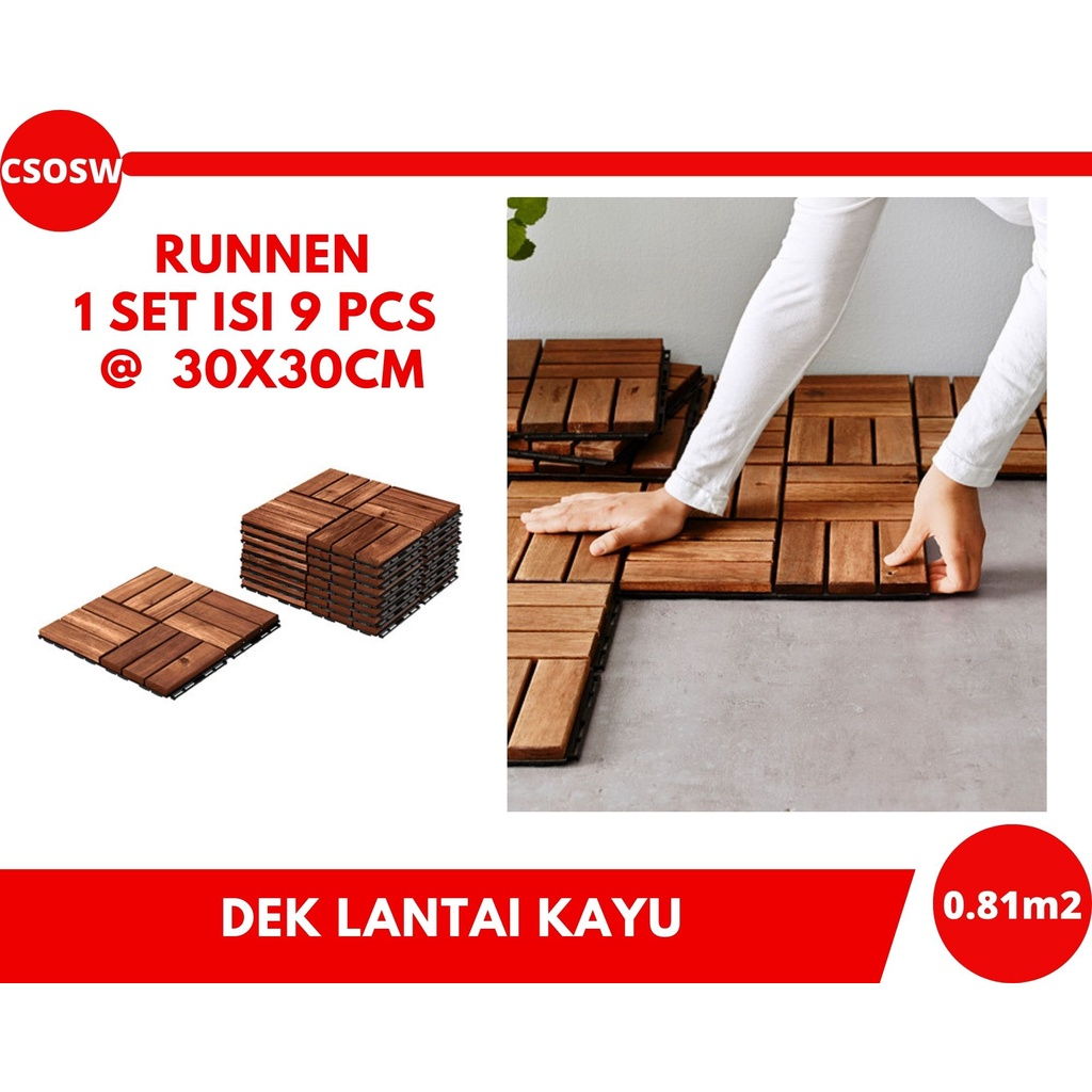 Jual RUNNEN Dek Lantai Kayu Outdoor Brown-Stained Floor Decking 9Pcs ...