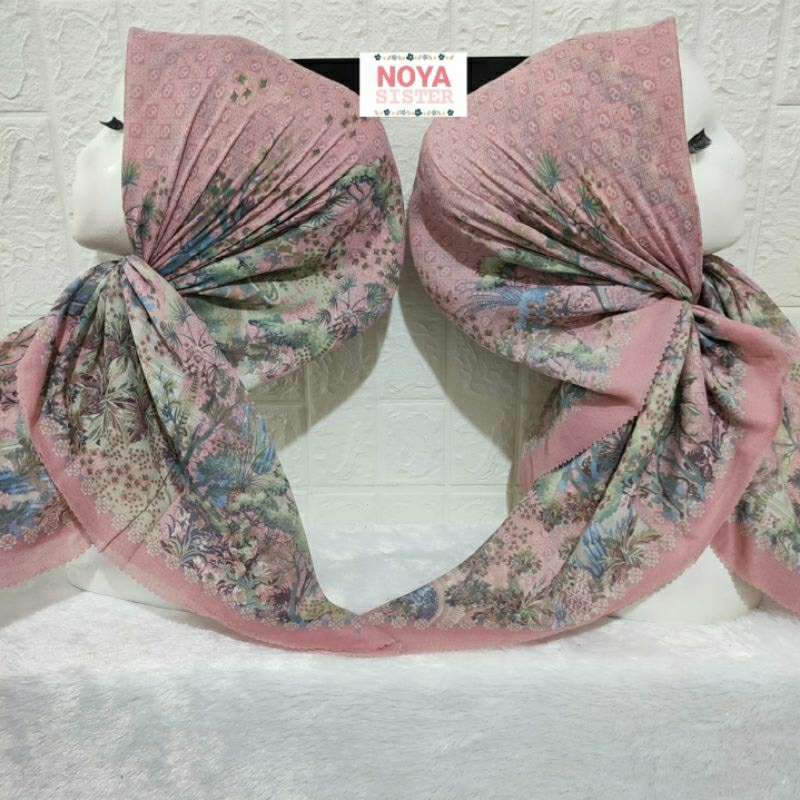 Jual Hijab segiempat motif pink bunga voal premium jilbab kerudung ...
