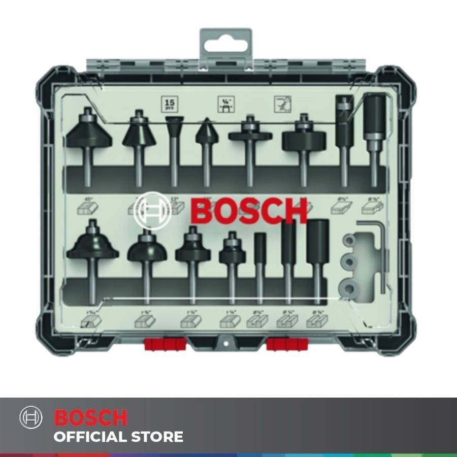 Jual Bosch Mata Router Set 15pcs dengan 1/4" Shank 017473 | Shopee ...